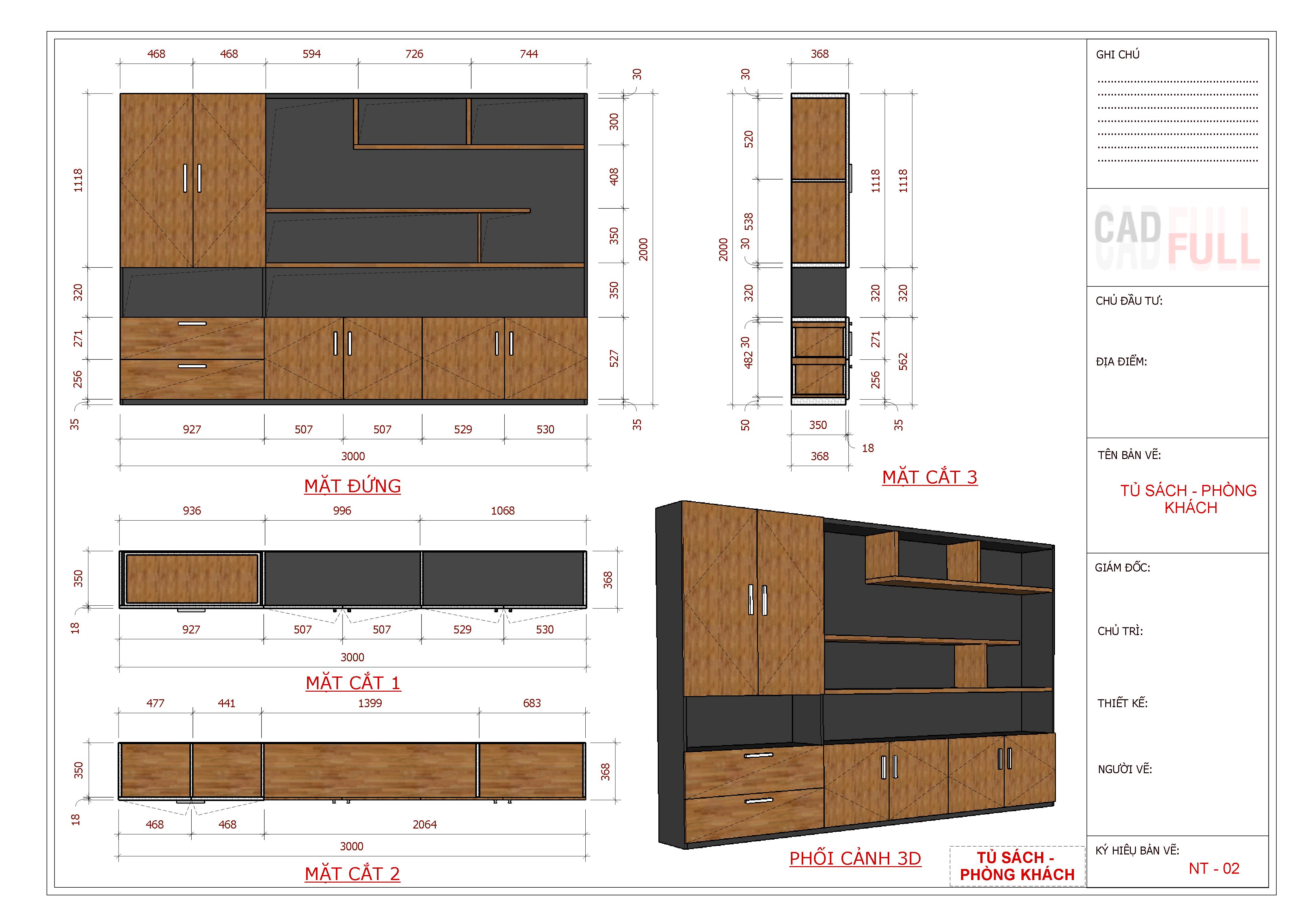 Layout Sketchup - Tủ Sách 3 | CADFULL | FREE AUTOCAD BLOCKS